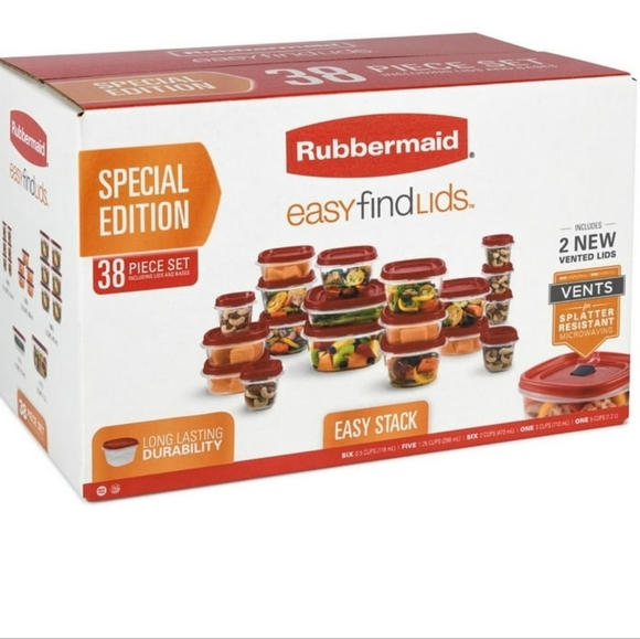 Rubbermaid | Kitchen | Rubbermaid 38 Piece Easy Find Lids 2 Vented Red ...